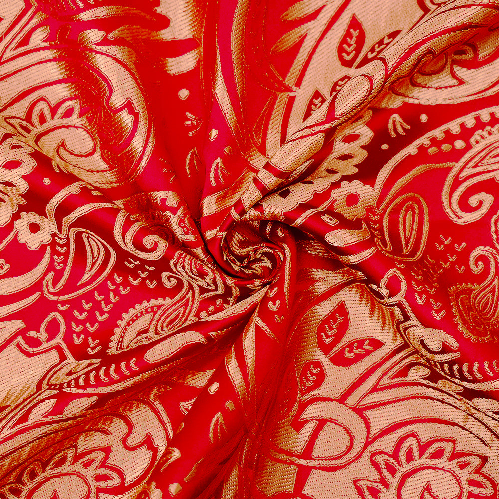 Red-Brown Polyester Paisley Baroque Pattern Chinese Brocade Fabric ...